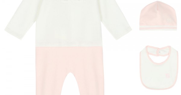 FENDI Ivory & Pink Logo Baby grow Set.